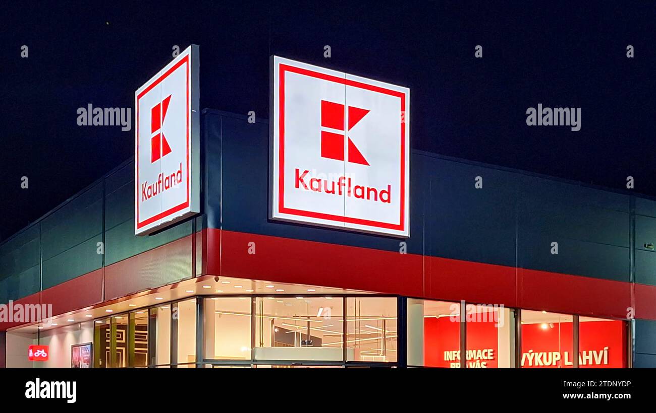 Kaufland logo on hypermarket from German chain, part of Schwartz Gruppe ...