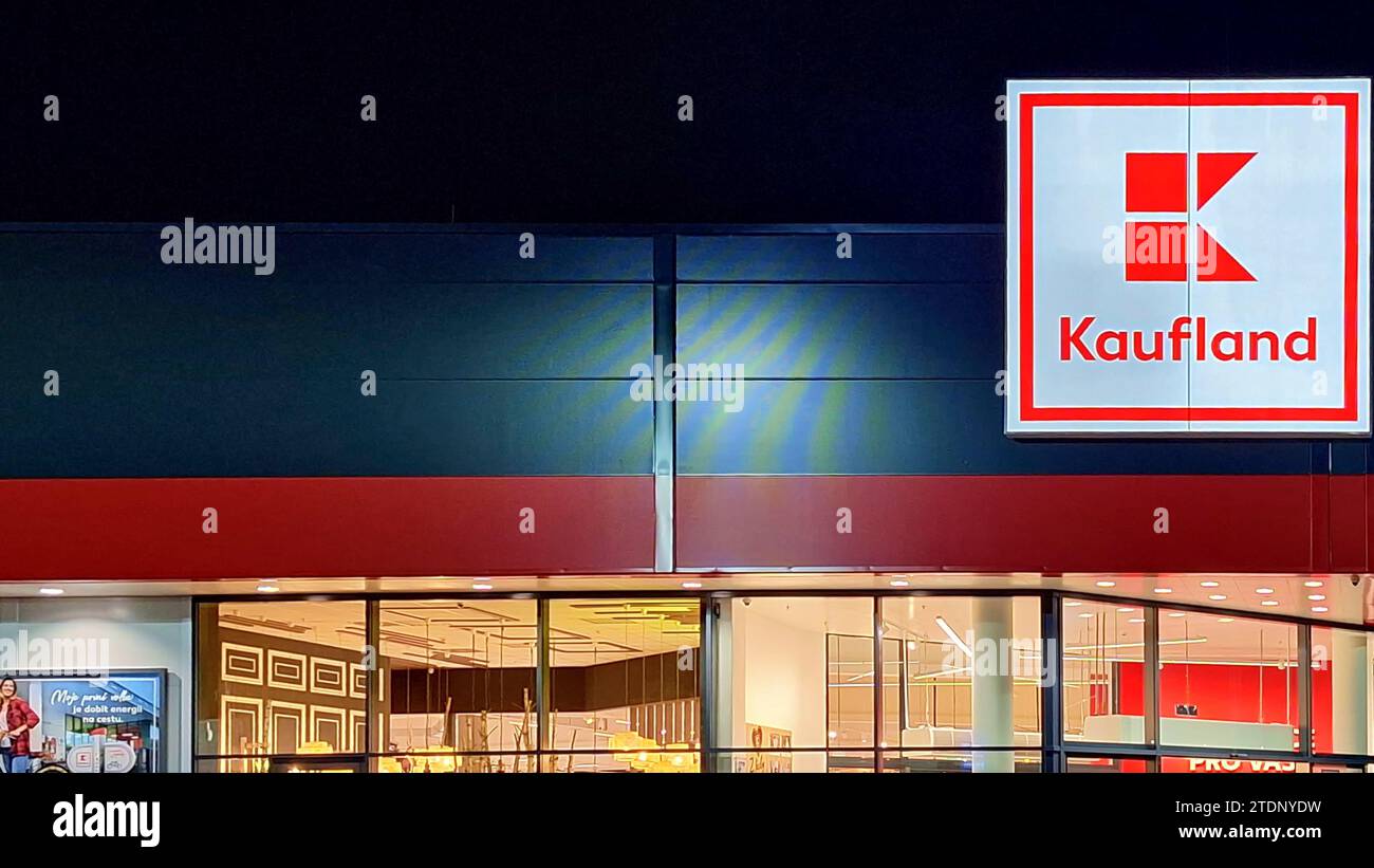 Kaufland logo on hypermarket from German chain, part of Schwartz Gruppe ...
