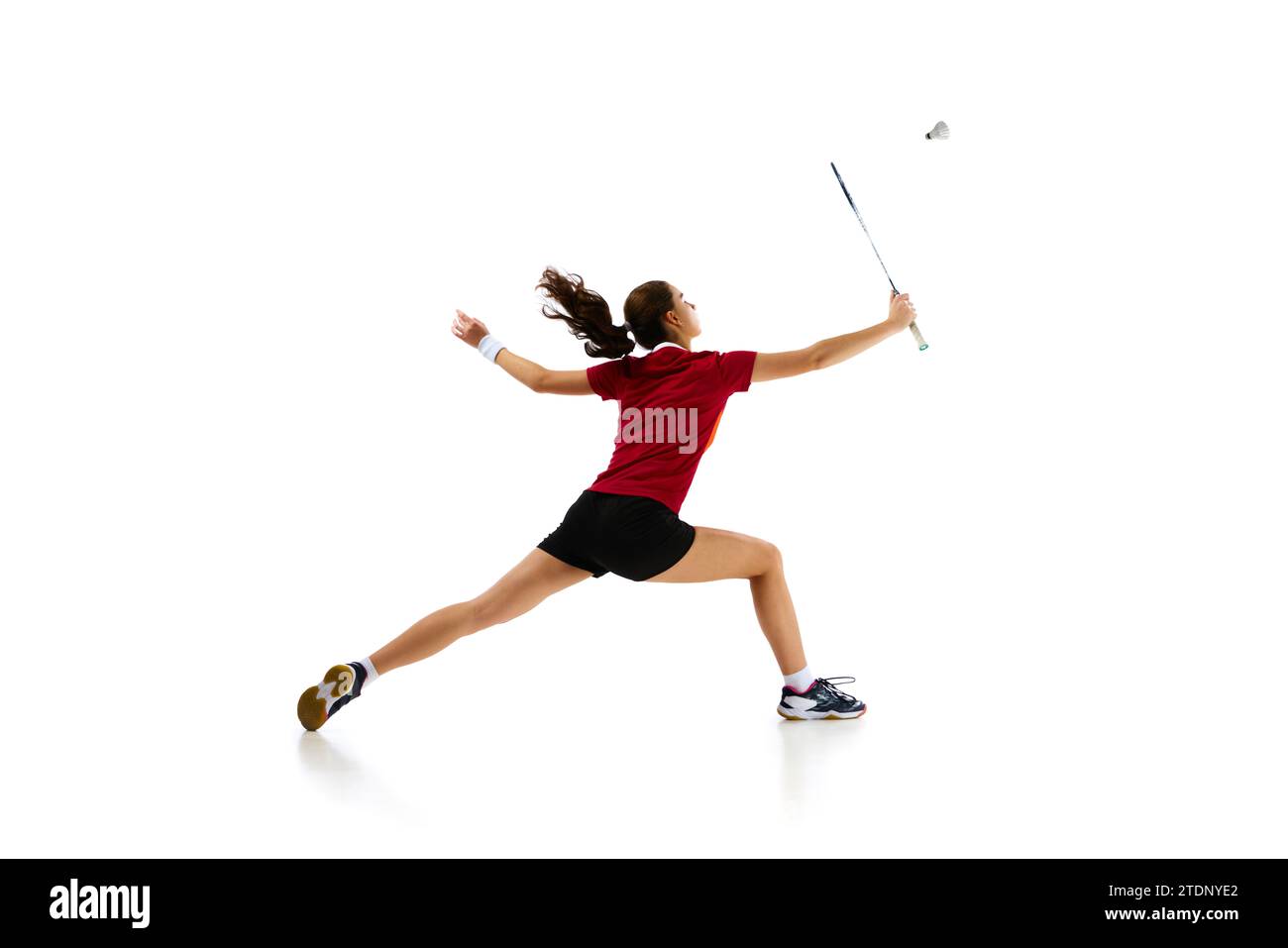 Badminton female athlete in motion, displaying attack and defense ...