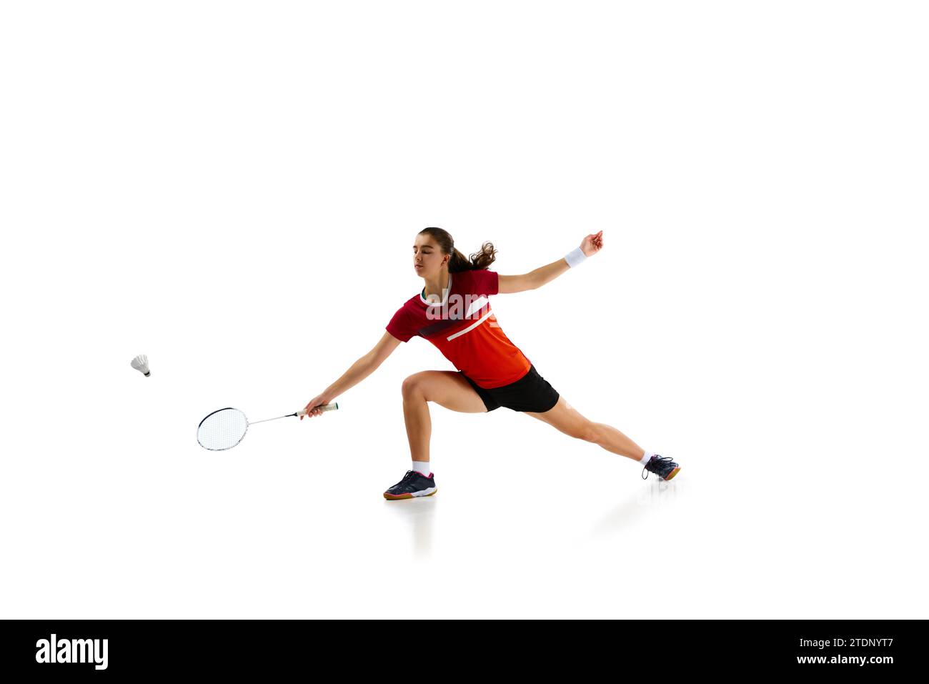 Intensity of championship preparation. Badminton athlete demonstrates ...