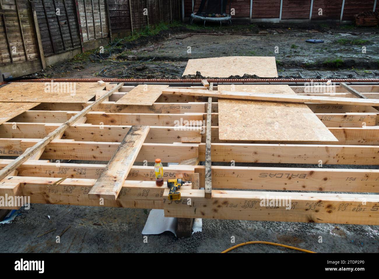 Flooring Joists being put into a home extension, England UK Stock Photo ...