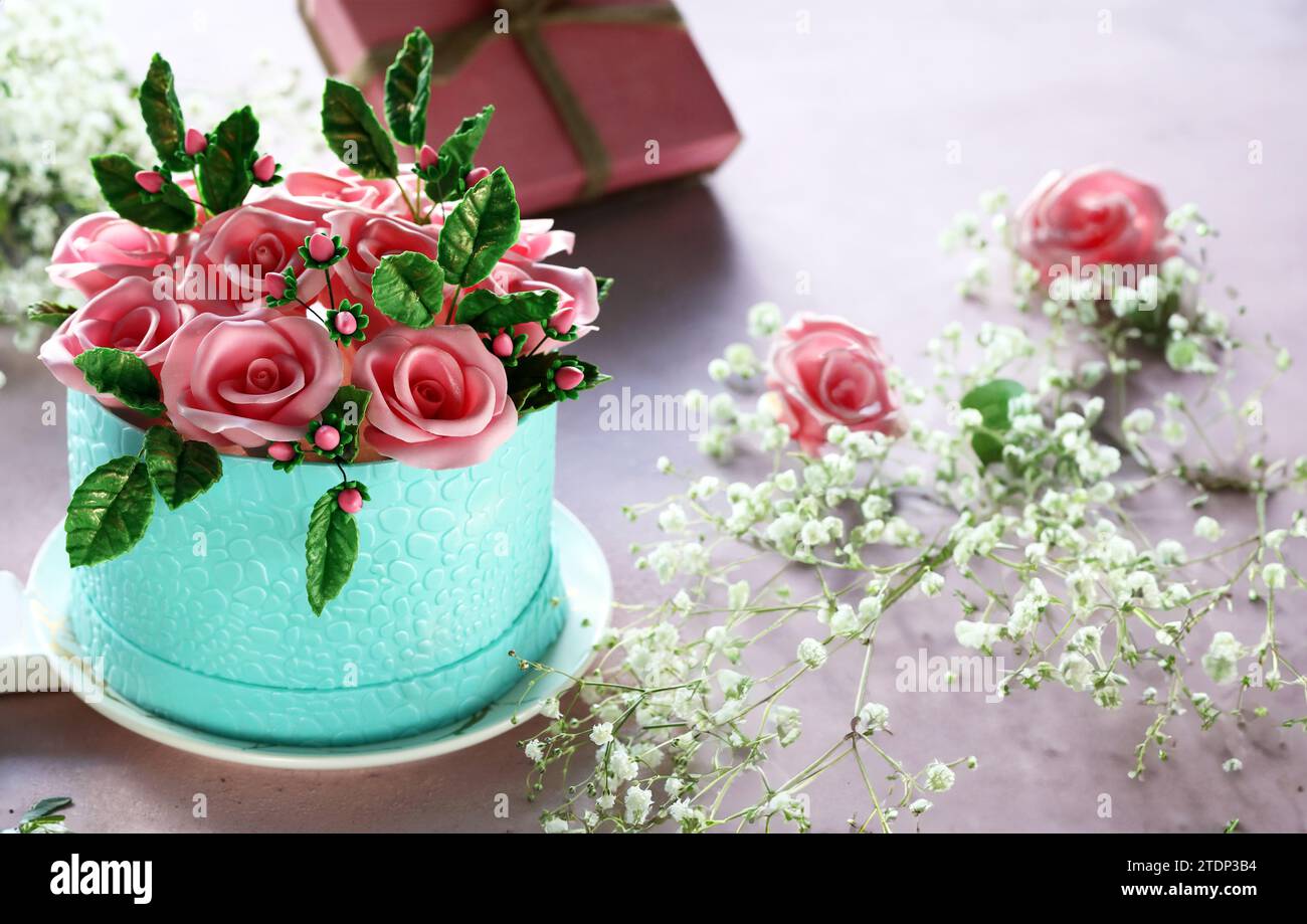 festival cake with spring decor and flowers Stock Photo - Alamy