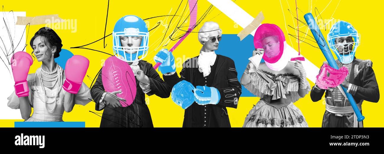 Royal people, princess, queen, king practicing different kinds of ...