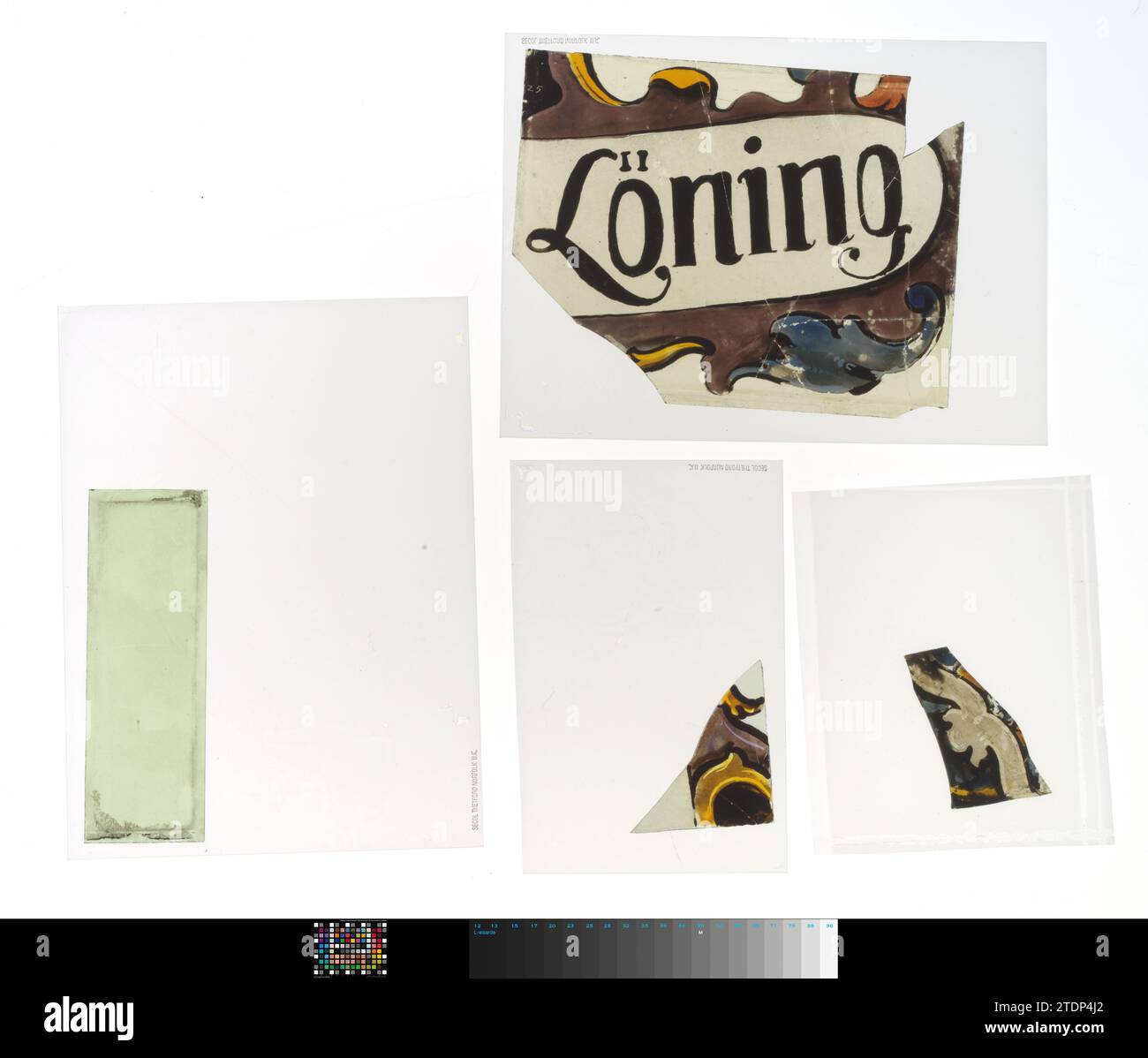 Fragments of stained glass window with five weapons, anonymous, c. 1600 Window of stained glass ...