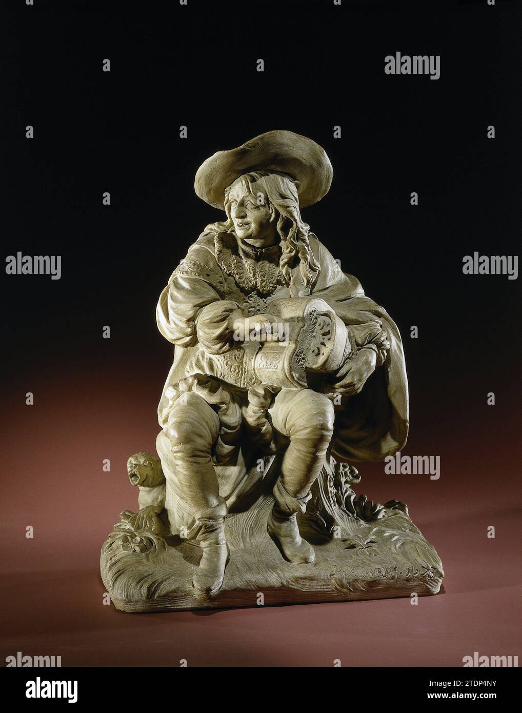 Hurdy-installed Player, Pietter XAVI, 1673 The man is playing on a ...