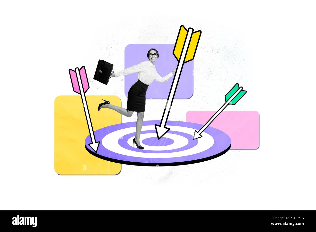 Collage creative poster monochrome effect excited happy cheerful young ...