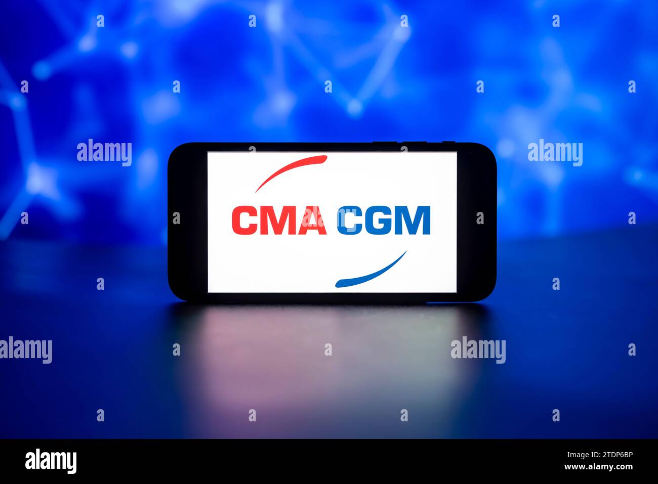 In this photo illustration, the CMA CGM logo is seen displayed on a ...