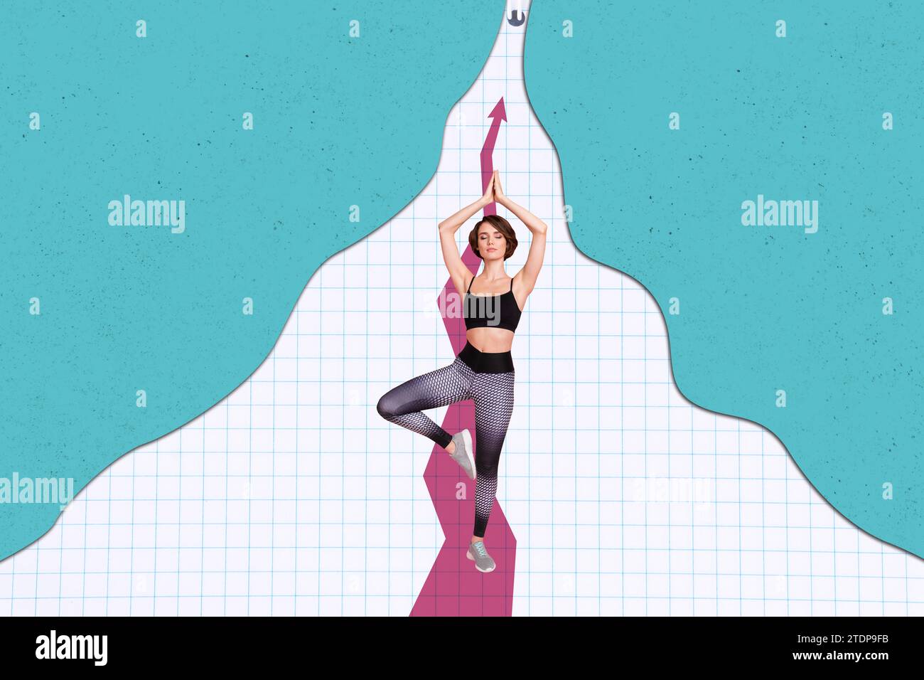 Creative photo collage young sporty woman do exercise yoga meditation ...