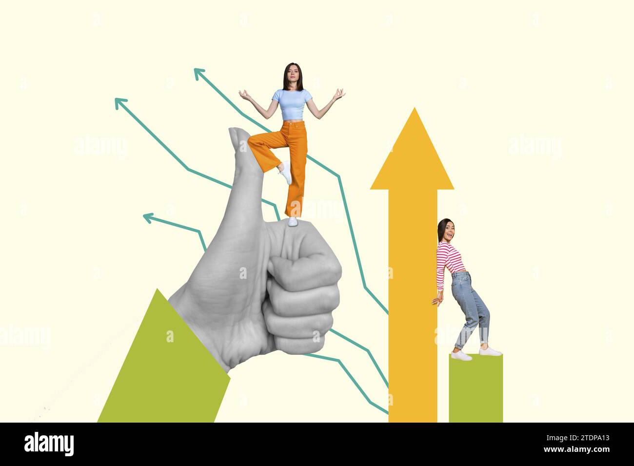 Creative picture collage successful charts arrow go upwards positive ...