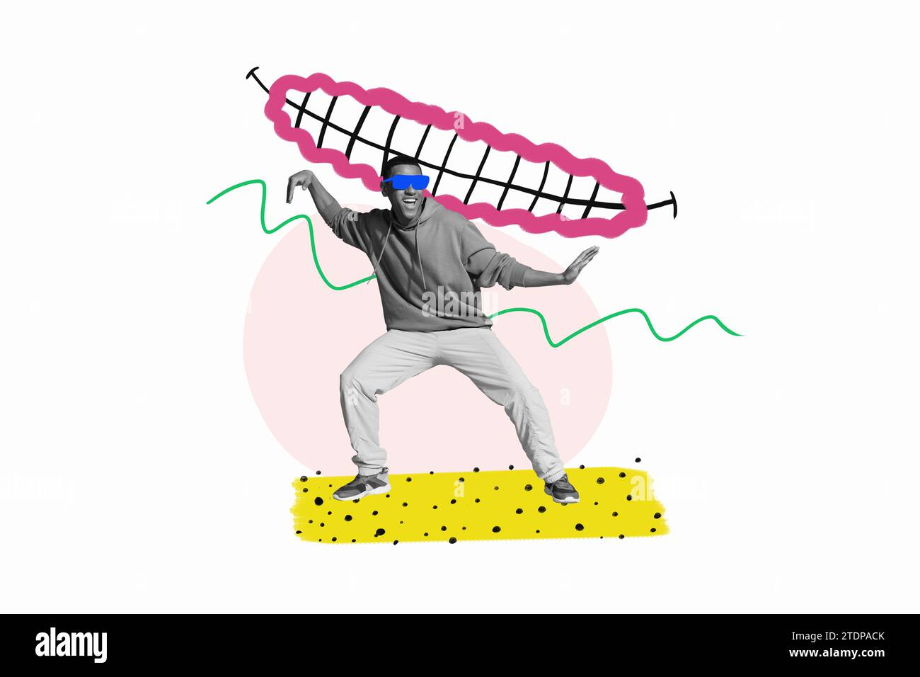 Photo collage illustration of cool hipster guy dancing in sportswear ...