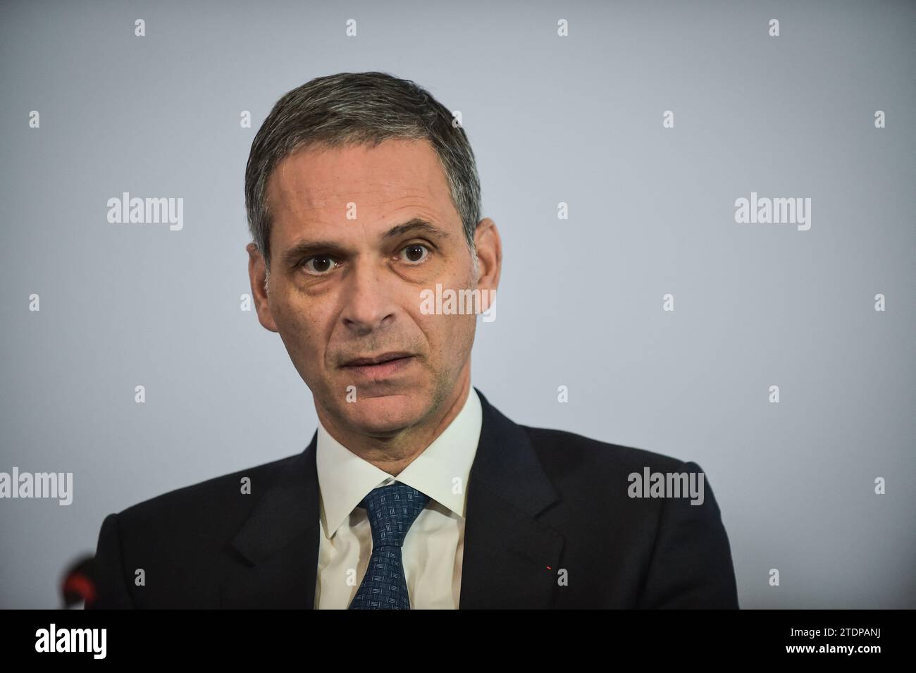 Paris, France. 19th Dec, 2023. CEO of CMA CGM Rodolphe Saade looks on ...