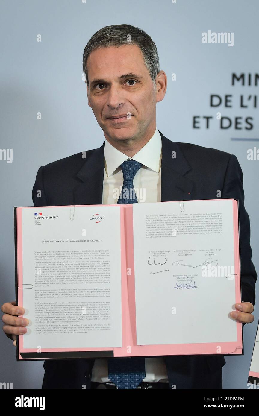 Paris, France. 19th Dec, 2023. CEO of CMA CGM Rodolphe Saade poses ...