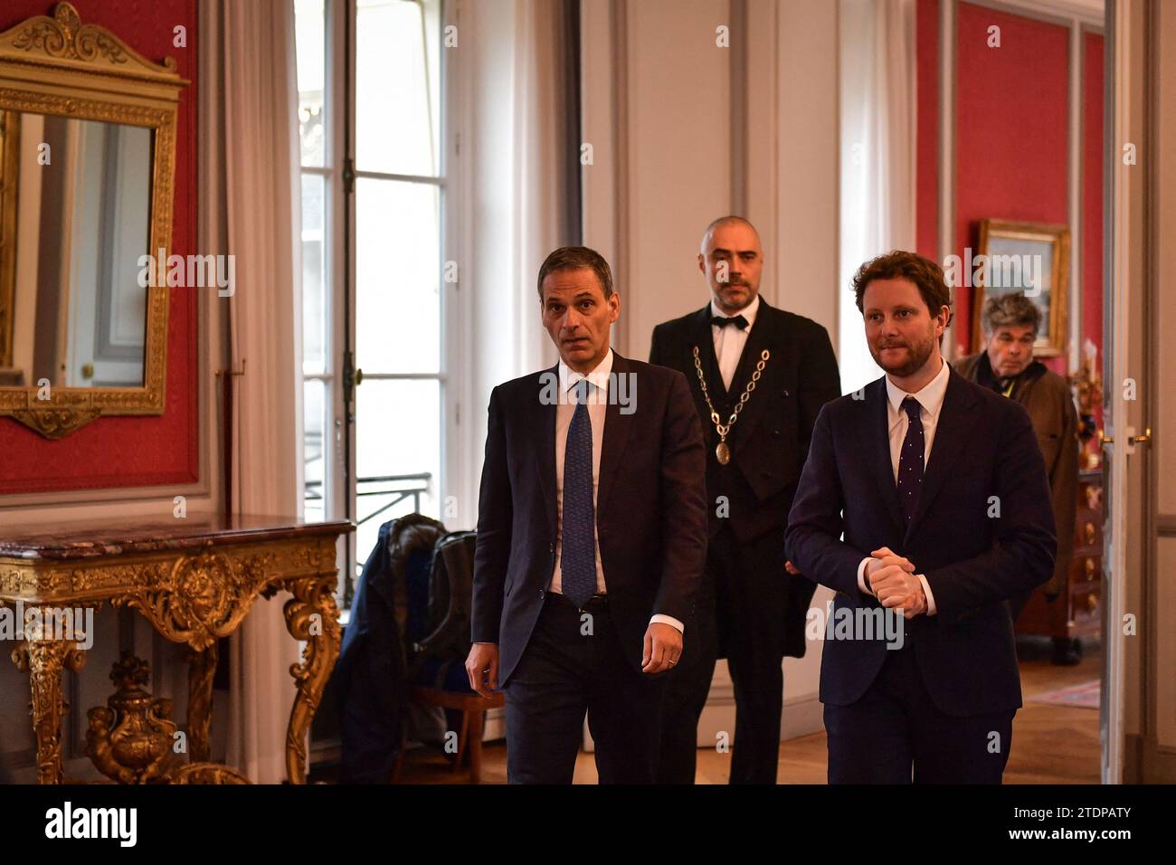 Paris, France. 19th Dec, 2023. CEO of CMA CGM Rodolphe Saade (L ...
