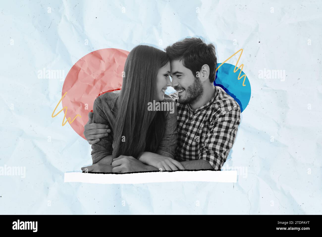 Horizontal photo collage of sweet couple cuddling face close touch ...