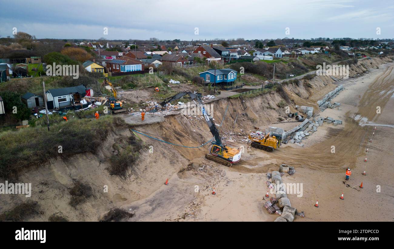 10th December 2023. Hemsby, Norfolk, UK. Aerial drone shot of bungalow ...