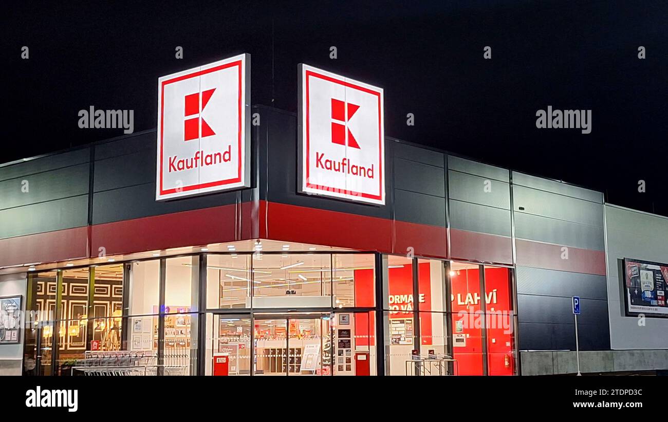 Kaufland logo on hypermarket from German chain, part of Schwartz Gruppe ...