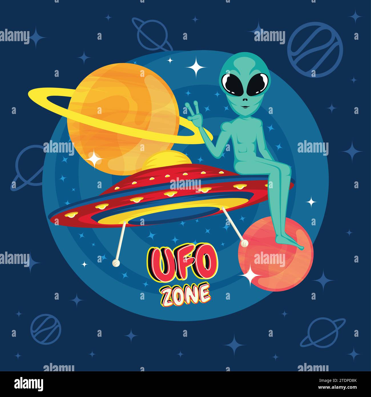 Cute cartoon alien UFO sticker Vector Stock Vector Image & Art - Alamy
