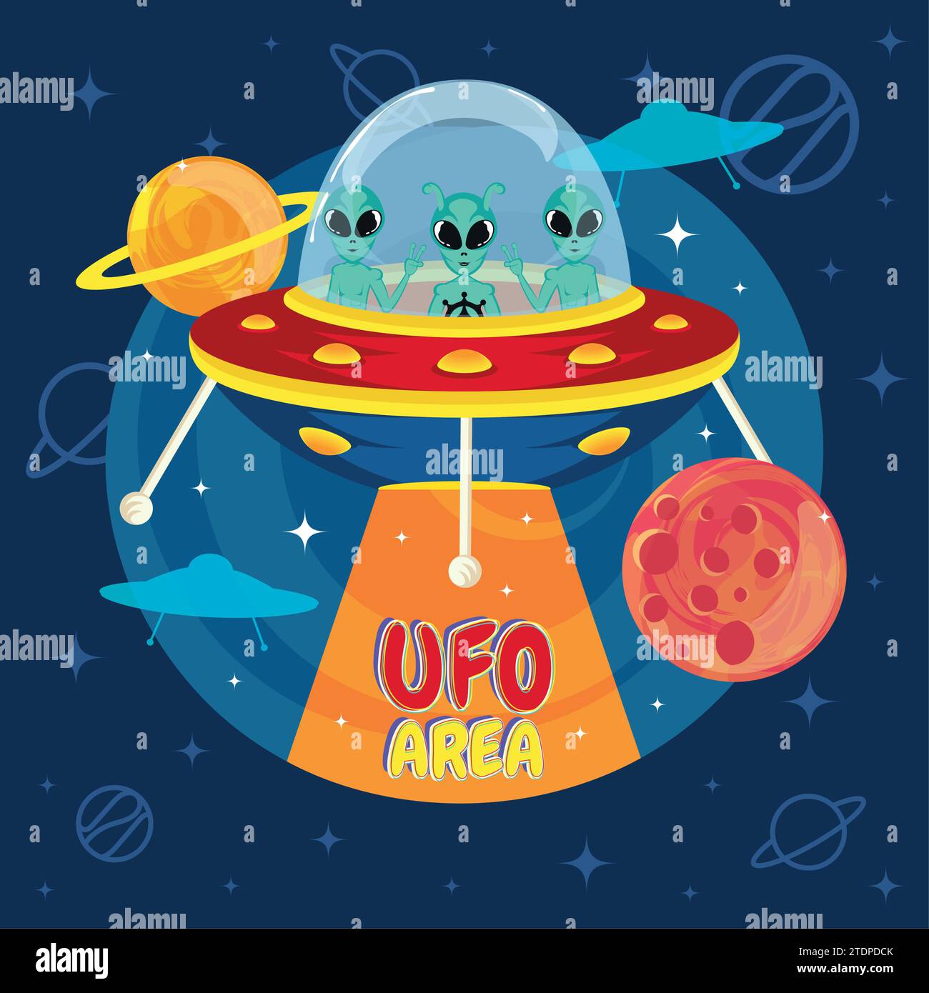 Cute cartoon alien UFO sticker Vector Stock Vector Image & Art - Alamy