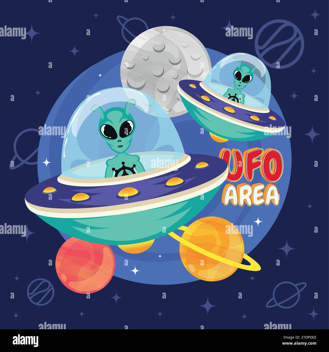 Cute cartoon alien UFO sticker Vector Stock Vector Image & Art - Alamy