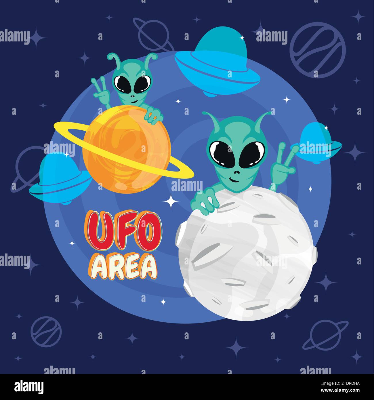 Cute cartoon alien UFO sticker Vector Stock Vector Image & Art - Alamy