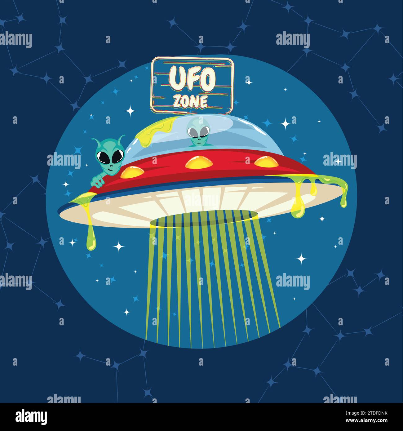 Cute cartoon alien UFO sticker Vector Stock Vector Image & Art - Alamy
