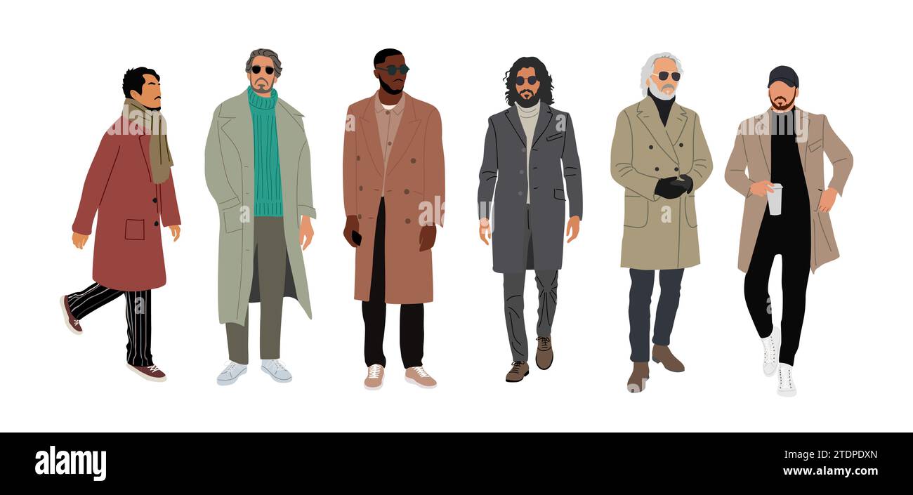 Set Of Elegant Fashion Men Wearing Coats Vector Stock Vector Image
