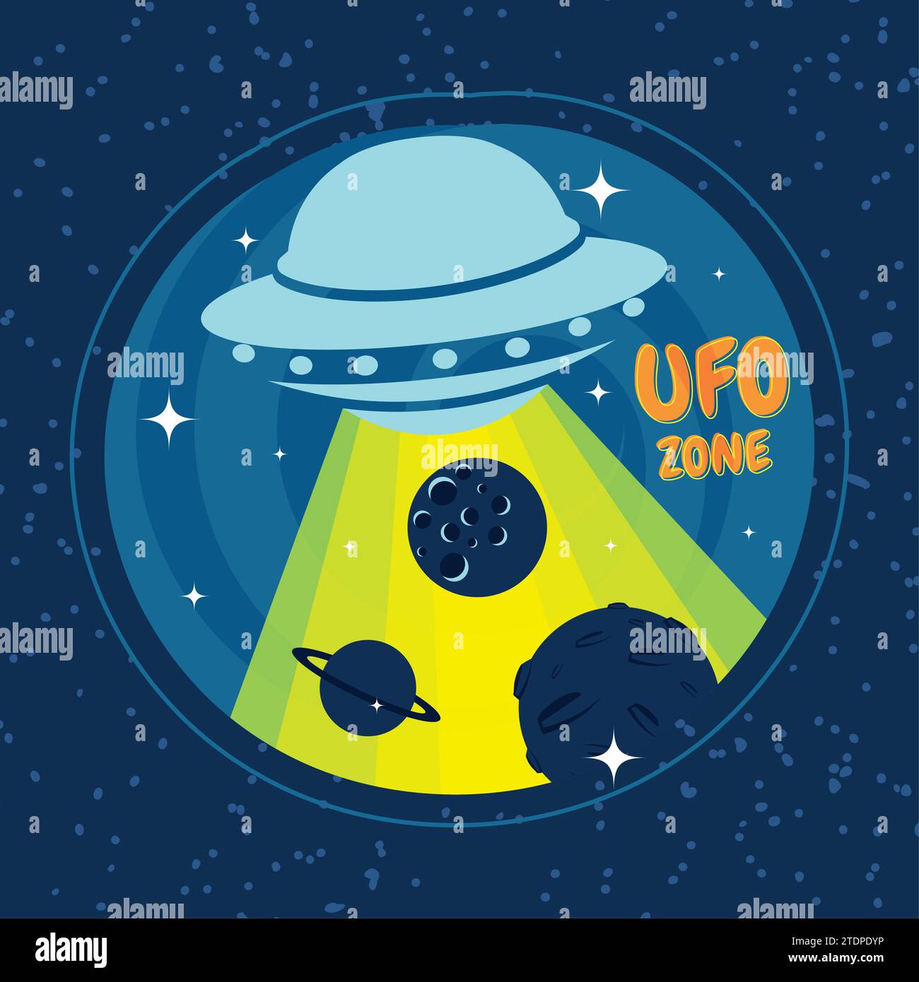 Cute cartoon alien UFO sticker Vector Stock Vector Image & Art - Alamy