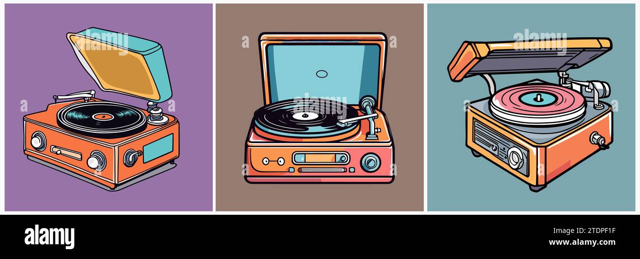 Set of Vintage record players vector isolated Stock Vector Image & Art ...
