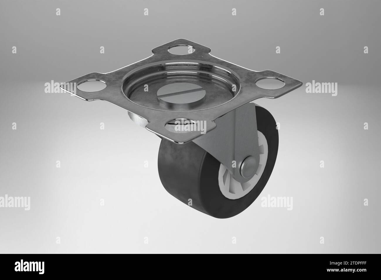 furniture wheel closeup. metal mounts and rubber tire. 3d illustration ...