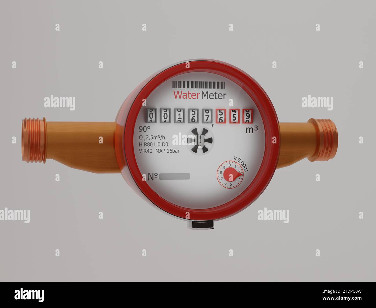 water counter with red frame isolated on gray background. 3d ...