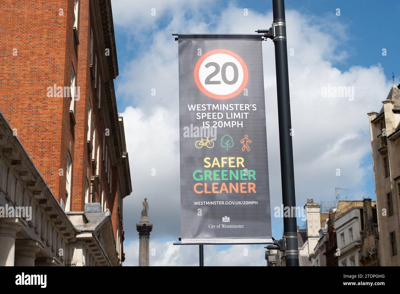 London, UK. 11th April, 2023. A 20mph speed limit sign in Westminster ...