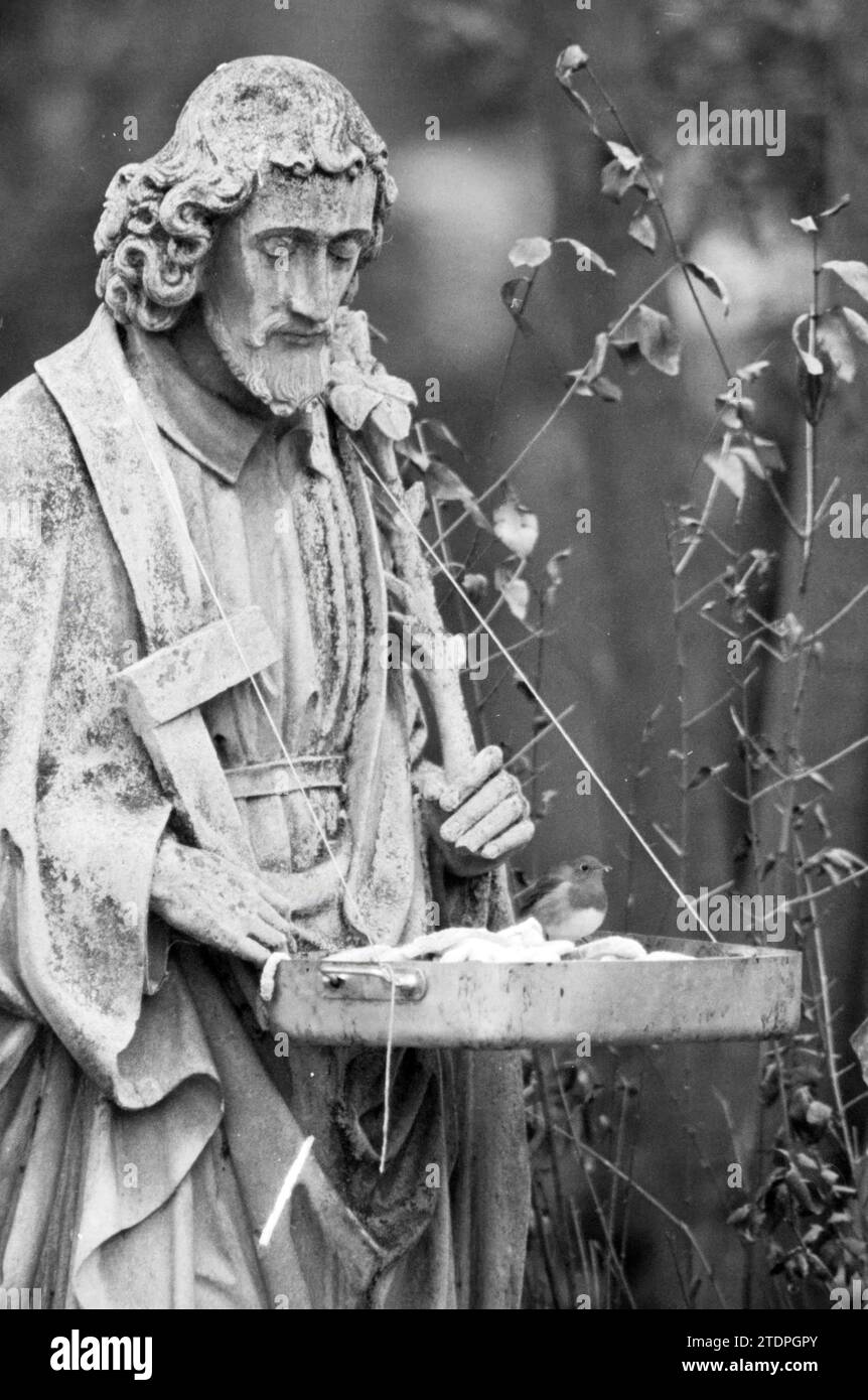 Statue of Saint Joseph (staff with blooming lily), equipped with a bird ...