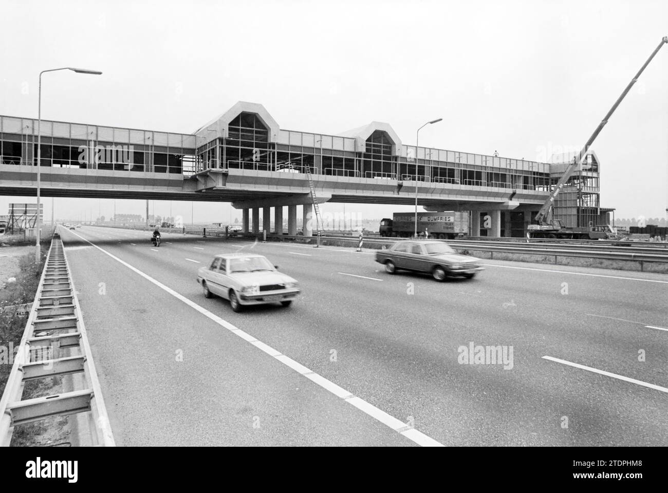 Bridge restaurant over the A4 highway under construction (near Schiphol ...