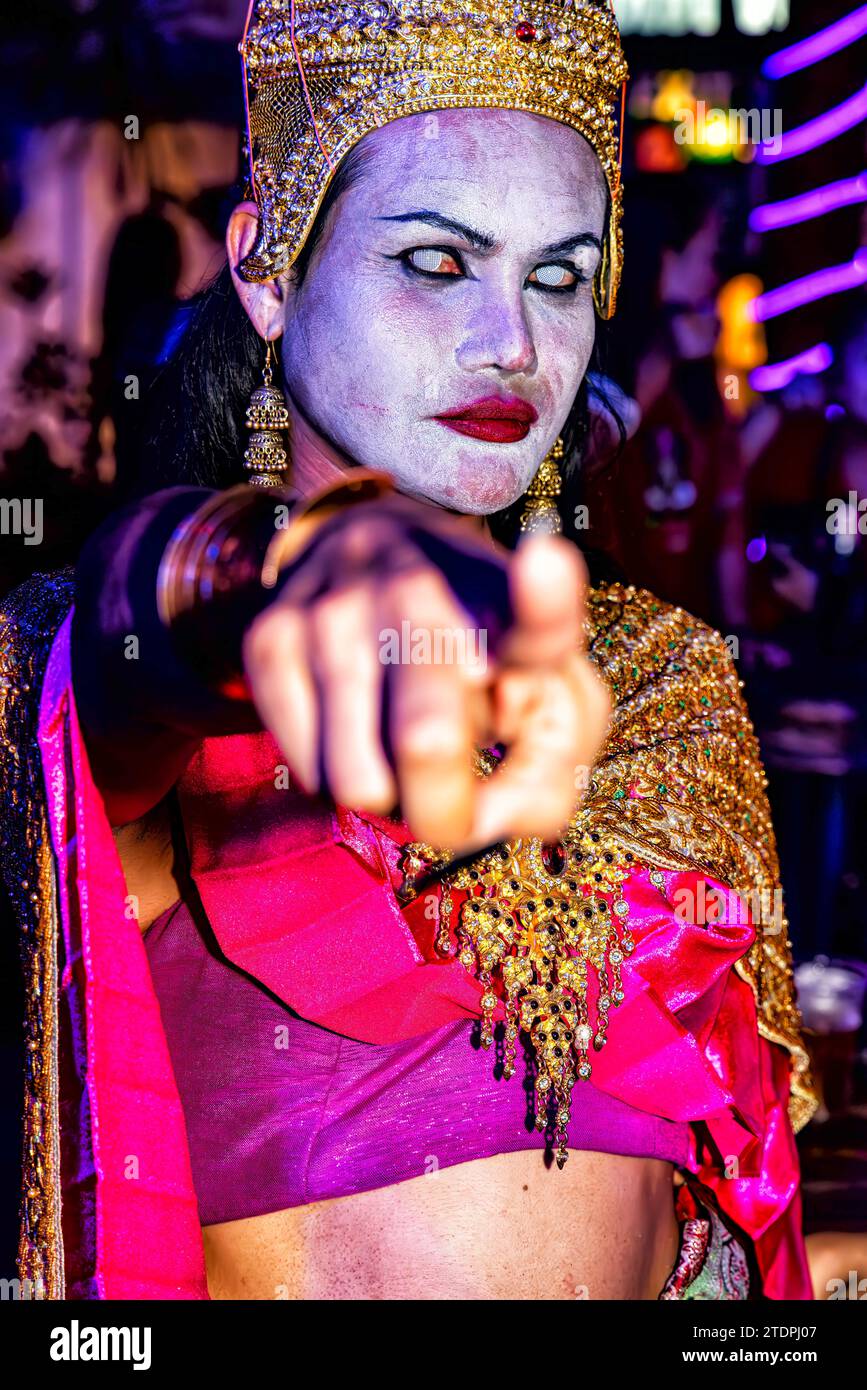 Scary Thai ghoul in traditional dress and face paint at Halloween party ...