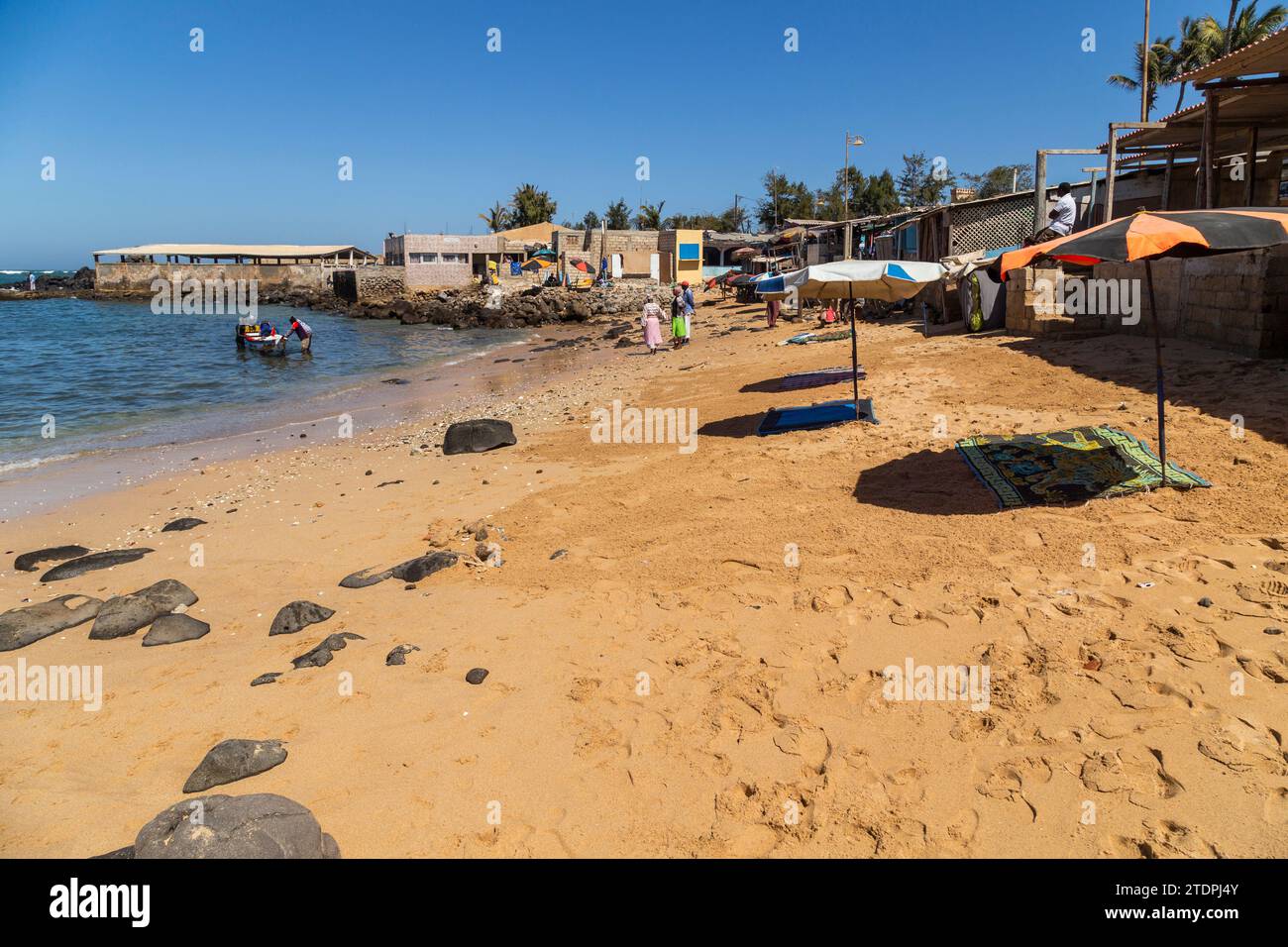 Dakar, Senegal. January 28, 2019: Fishermen with a fishing boat in a ...