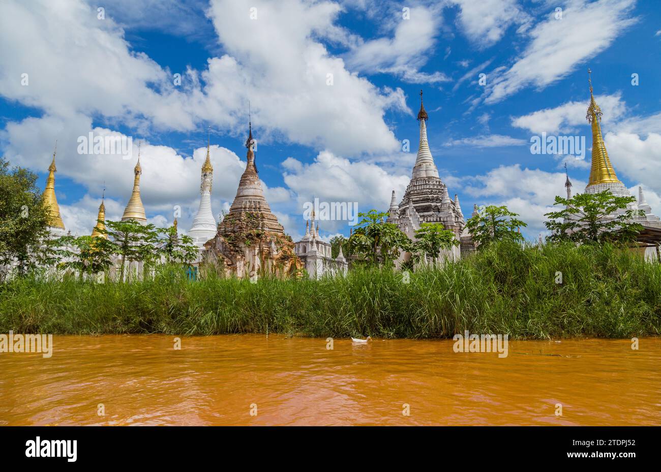 Shwe Inn Thein pagoda at Indein village Inle Lake Myanmar Stock Photo ...
