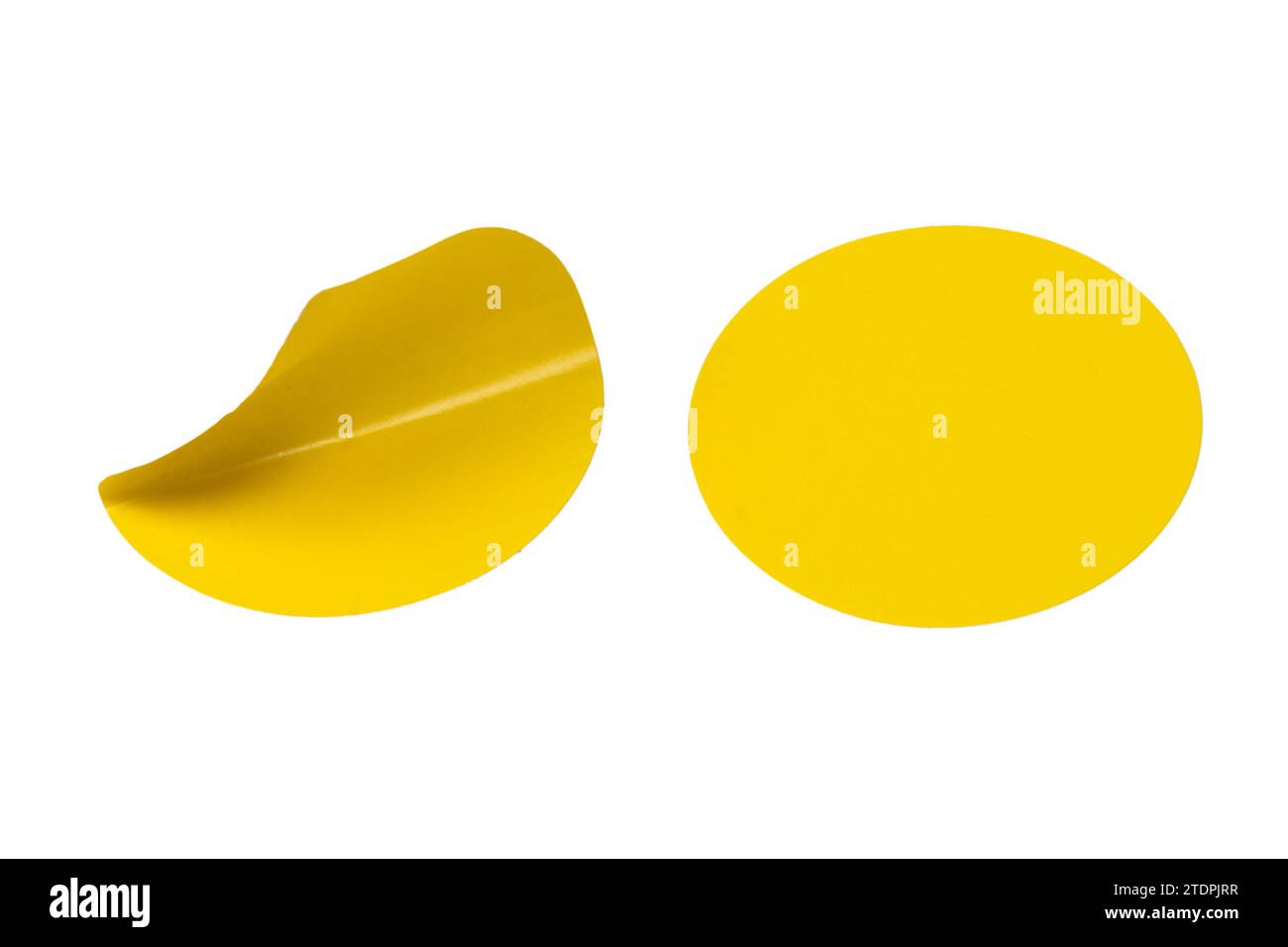 Round yellow stickers, blank tags labels isolated on a white background ...