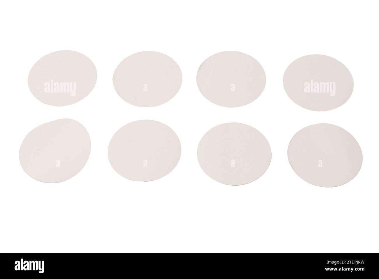Round white stickers, blank tags labels isolated on a white background ...