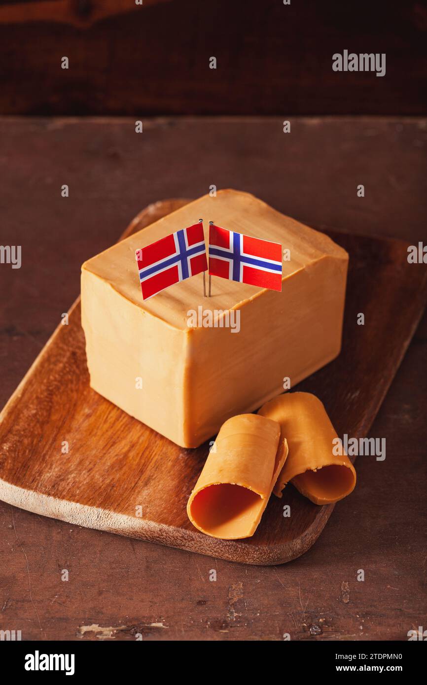 Norwegian brunost traditional brown cheese Stock Photo - Alamy