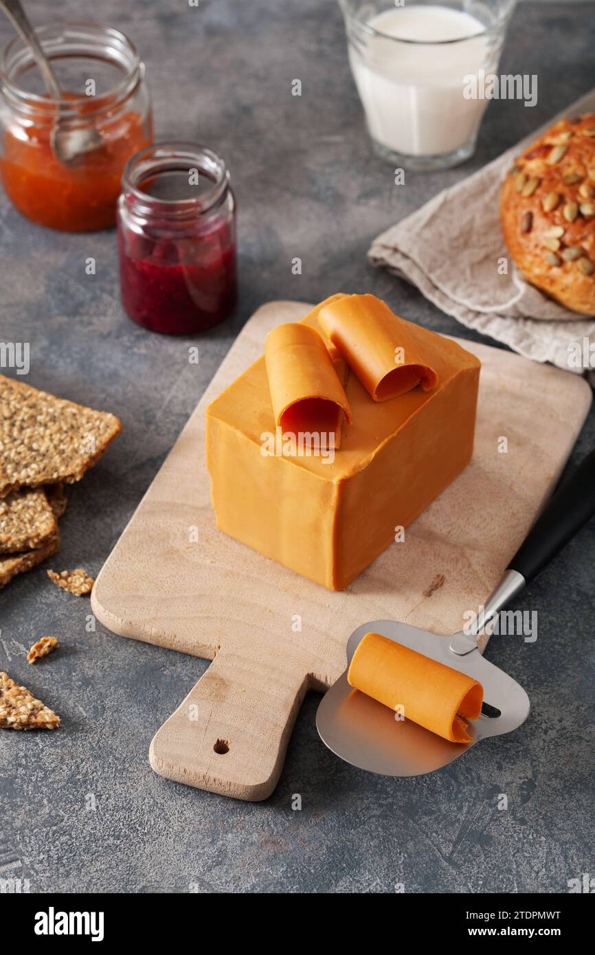 Norwegian brunost traditional brown cheese Stock Photo - Alamy