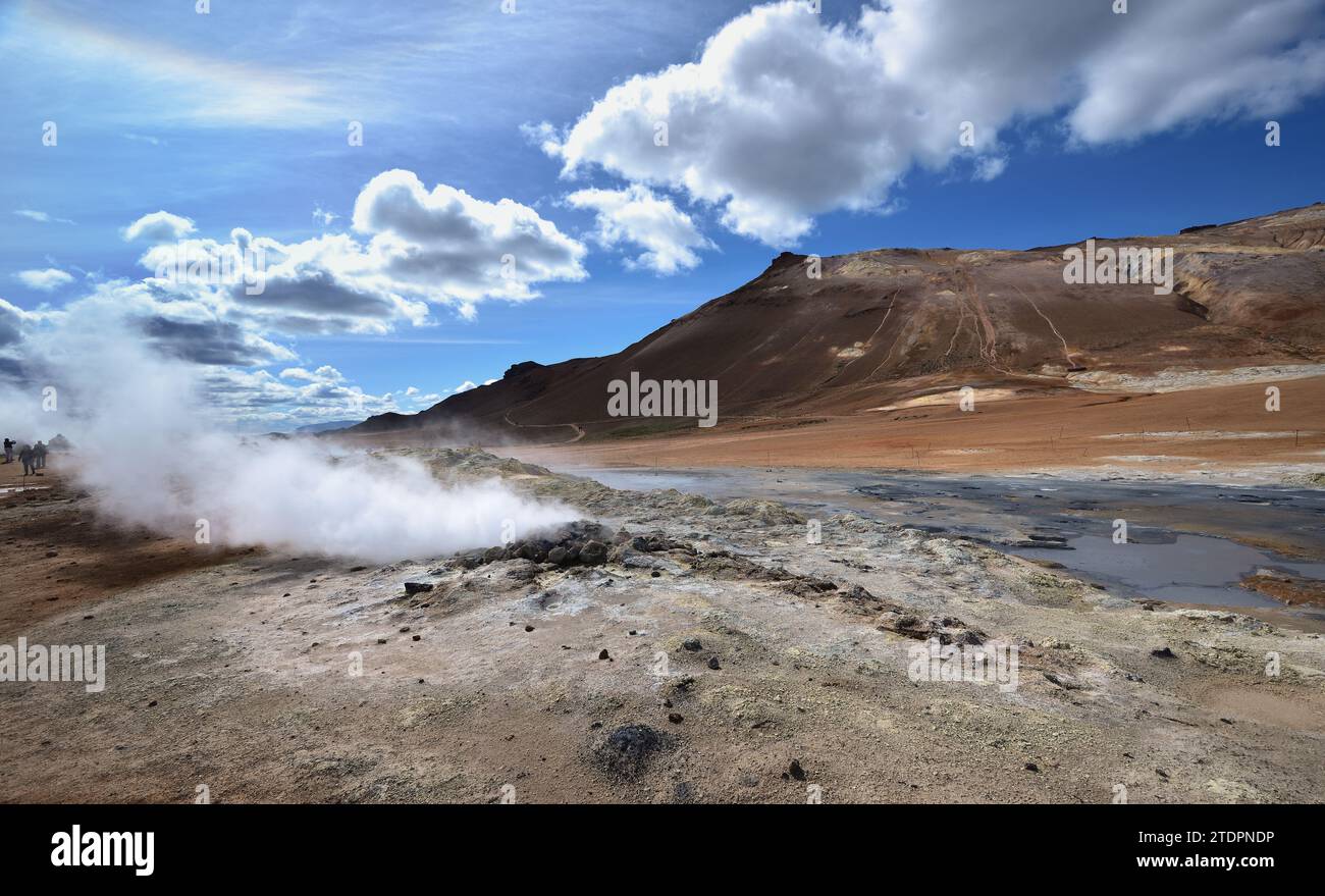 Namafjall, Gjaldskylda, Iceland - 2nd July 2022:Fumarole gas rising ...