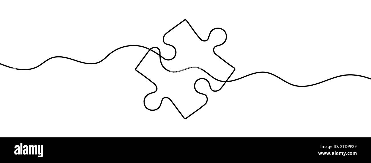 Continuous editable line drawing of puzzle. One line drawing background ...