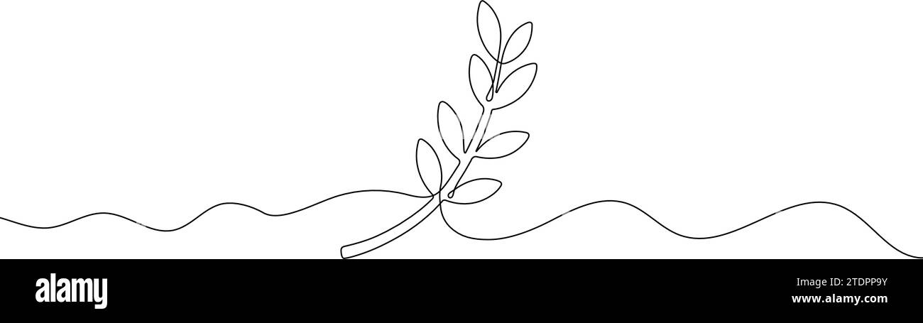 Continuous editable line drawing of branch with leaves. One line ...
