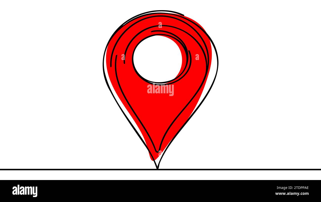 Location pointer continuous one line drawing. GPS navigation line route ...