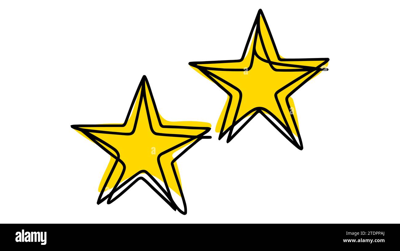 Hand draw doodle of two stars illustration in continuous line arts ...