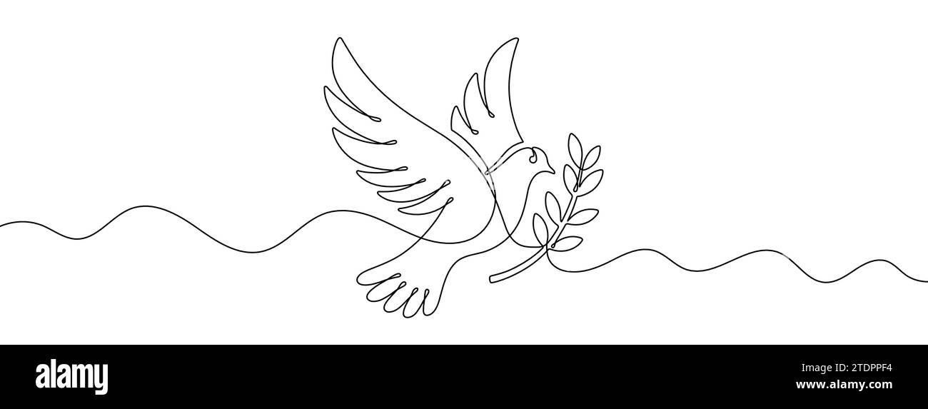 Continuous editable line drawing of pigeon with branch. One line ...