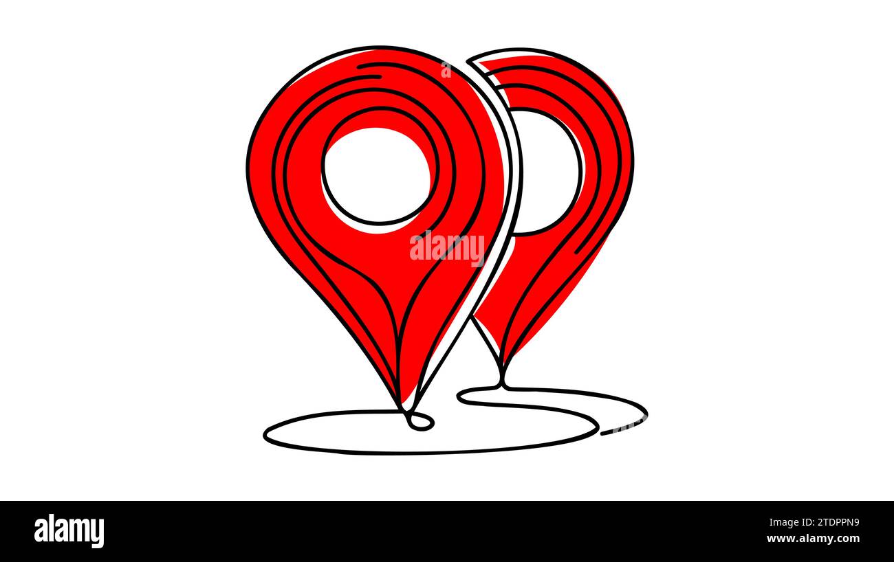 Location pointer continuous one line drawing. GPS navigation line route ...