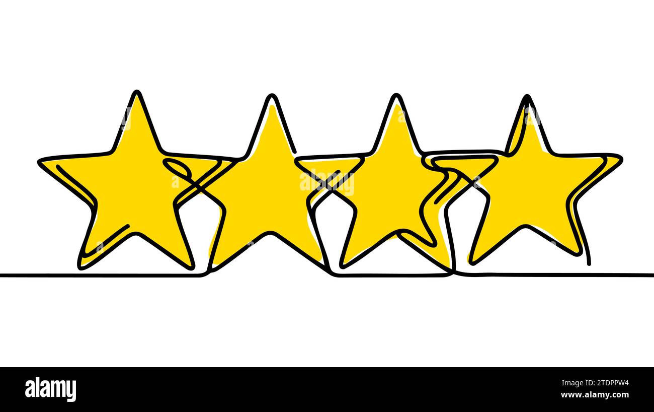 Hand draw doodle of four stars illustration in continuous line arts ...