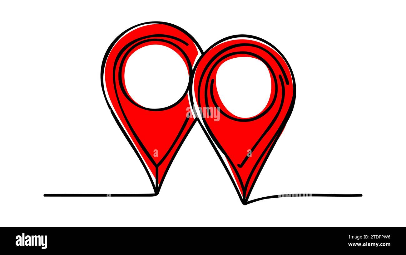 Location pointer continuous one line drawing. GPS navigation line route ...