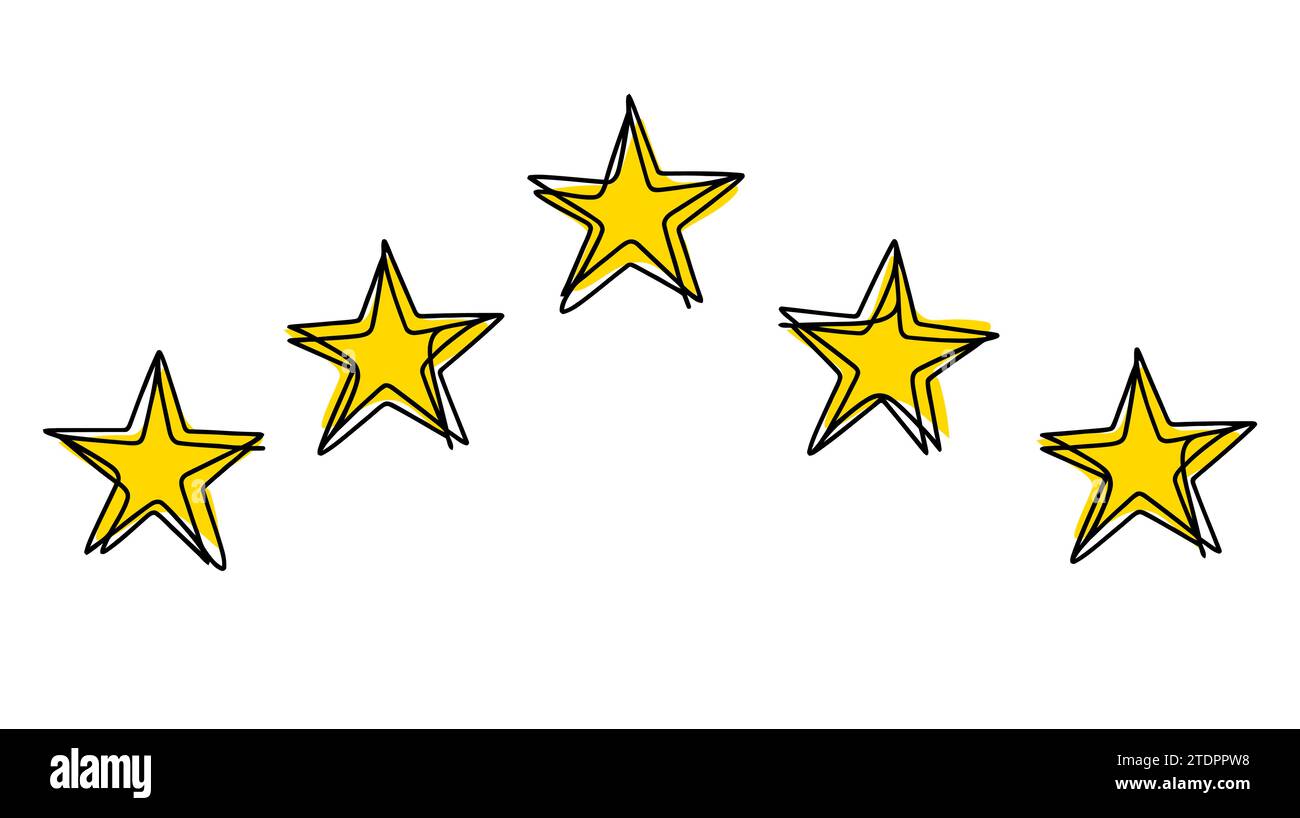 Hand draw doodle of five stars illustration in continuous line arts ...